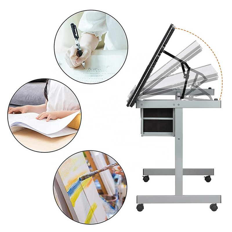 High Quality Transparent Glass Top Height Adjustable Drawing Table ...